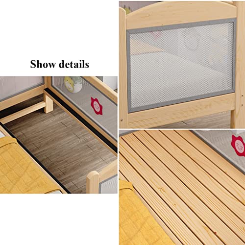 Solid Wood Widen Bed, Heighten Mesh Fabric Guardrail Children's Stitching Bed, Wooden Bed Frame, Bedroom Furniture, with 5cm Mattress (Size : 180x60x40cm)