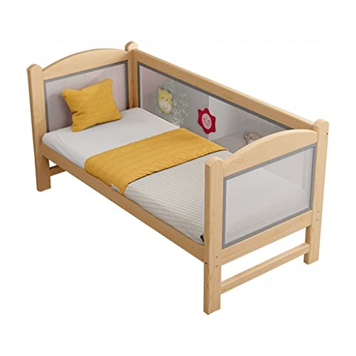 Solid Wood Widen Bed, Heighten Mesh Fabric Guardrail Children's Stitching Bed, Wooden Bed Frame, Bedroom Furniture, with 5cm Mattress (Size : 180x60x40cm)