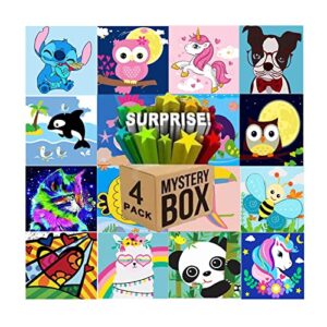 mrnsiet 4 pcs paint by numbers for kids, painting canvas for girls beginners easy acrylic watercolor diy cartoon animals oil painting for home wall decor 8"x8"