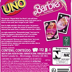 UNO Barbie The Movie Card Game, Inspired by the Movie for Family Night, Game Night, Travel, Camping and Party