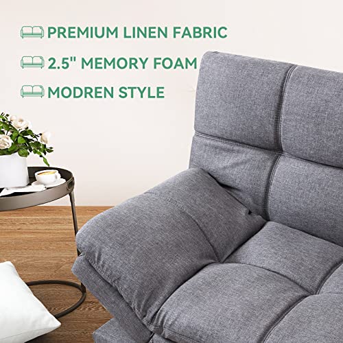 Hcore Convertible Futon Sofa Bed-Grey Fabric Memory Foam Loveseat,Small Euro Lounger Sofa for Compact Living Spaces,Apartment,Dorm,Studio,Guest Room,Home Office/Grye