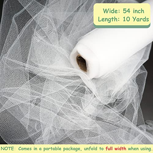 Ableme Deco White Tulle Fabric Roll, 54 Inch by 10 Yards (30 ft) for Wedding Party Decoration Spool Bolt, Ceiling Decor, Tutu Skirt, Gift Wrapping, Soft & Drape (White)