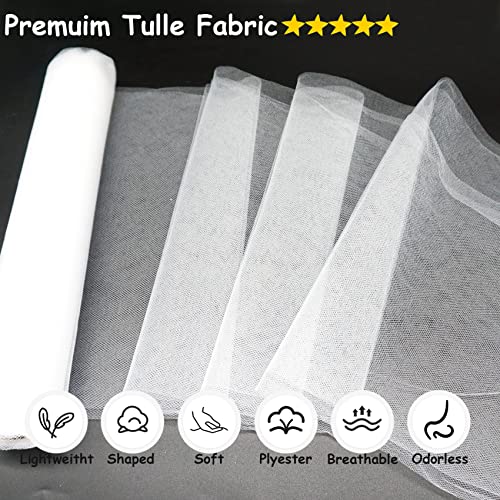 Ableme Deco White Tulle Fabric Roll, 54 Inch by 10 Yards (30 ft) for Wedding Party Decoration Spool Bolt, Ceiling Decor, Tutu Skirt, Gift Wrapping, Soft & Drape (White)