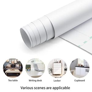 16"x78.7" Matte White Wallpaper White Peel and Stick Wallpaper Self Adhesive Removable Wallpaper Thick Decorative Vinyl Film Waterproof Contact Paper for Walls Countertop Cabinets Furniture