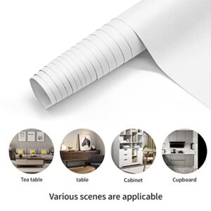 16"x78.7" Matte White Wallpaper White Peel and Stick Wallpaper Self Adhesive Removable Wallpaper Thick Decorative Vinyl Film Waterproof Contact Paper for Walls Countertop Cabinets Furniture