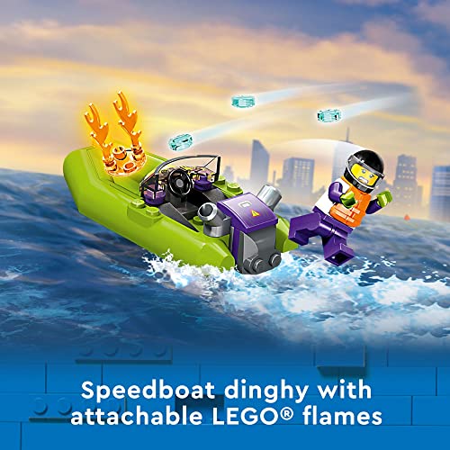 LEGO City Fire Rescue Boat 60373, Toy Floats on Water, with Jetpack, Dinghy and 3 Minifigures, Everyday Hero Toys for Kids, Boys and Girls Ages 5+