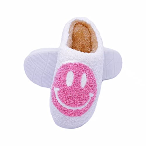 Jcgosmn Smile Face Slippers Women Men Toddlers House for Kids Waterproof Sole Fuzzy Slide Boys Girls Slip-on Shoes White Pink 4-5 Women/3-4 Men