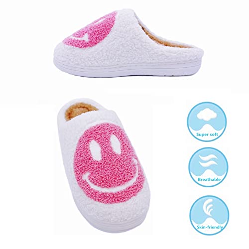 Jcgosmn Smile Face Slippers Women Men Toddlers House for Kids Waterproof Sole Fuzzy Slide Boys Girls Slip-on Shoes White Pink 4-5 Women/3-4 Men