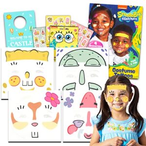 spongebob tattoos for halloween costume - bundle with 4 spongebob squarepants face painting tattoo sheets plus stickers and more | spongebob halloween costume kids