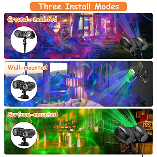 3 in 1 Halloween Christmas Projector Light, Waterproof Outdoor Projector Spotlights Landscape LED Lights with Dynamic Patterns Water Ripple Red and Green Dot for Party Yard Garden Decorations