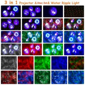 3 in 1 Halloween Christmas Projector Light, Waterproof Outdoor Projector Spotlights Landscape LED Lights with Dynamic Patterns Water Ripple Red and Green Dot for Party Yard Garden Decorations