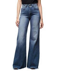 doubauen womens high waisted jeans flare bell bottom jeans stretch wide leg denim pants navy