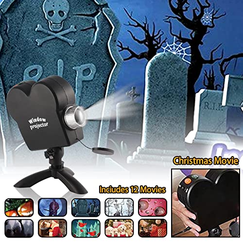 Halloween Window Projector, Halloween Projector Lights with a Tripod, Christmas Led Projector Lights, 12 Patterns,for Perfect Christmas and Halloween Outdoor Decorations