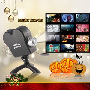 Halloween Window Projector, Halloween Projector Lights with a Tripod, Christmas Led Projector Lights, 12 Patterns,for Perfect Christmas and Halloween Outdoor Decorations