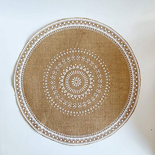 Round Jute Woven Placemat, Farmhouse Non-Slip Table Mats with Tassel for Kitchen Dining Table Decor Photo Props, 15 Inch(4)