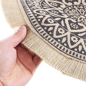 Round Jute Woven Placemat, Farmhouse Non-Slip Table Mats with Tassel for Kitchen Dining Table Decor Photo Props, 15 Inch(4)