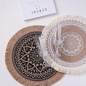 Round Jute Woven Placemat, Farmhouse Non-Slip Table Mats with Tassel for Kitchen Dining Table Decor Photo Props, 15 Inch(4)