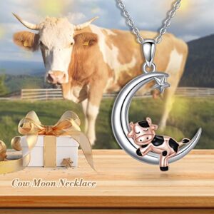 URONE Cow Necklace Sterling Silver Cow Moon Pendant Cute Cow Animal Jewelry Gifts for Women Girls