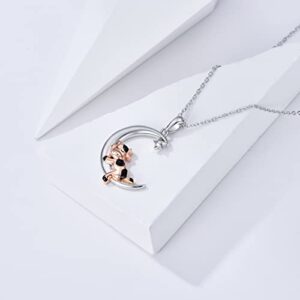 URONE Cow Necklace Sterling Silver Cow Moon Pendant Cute Cow Animal Jewelry Gifts for Women Girls