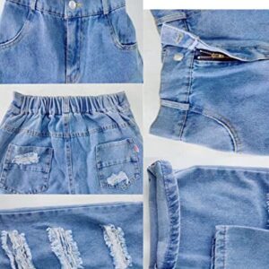 Kids Girls' Casual Wide Leg Baggy Ripped Jeans Cool Loose Fit Distressed Denim Pants Size 5-14 Years(Blue1,12-13 Years)