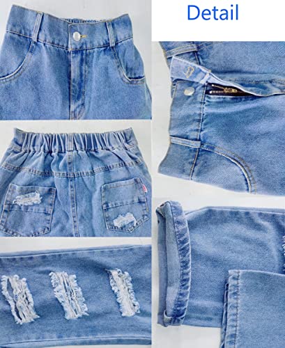 Kids Girls' Casual Wide Leg Baggy Ripped Jeans Cool Loose Fit Distressed Denim Pants Size 5-14 Years(Blue1,12-13 Years)