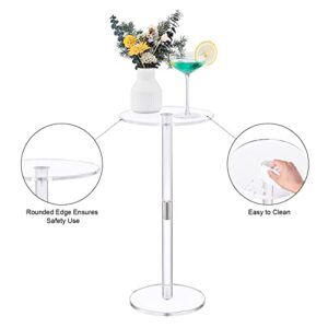 HMYHUM Acrylic Drink Table for Small Spaces, 10" L x 10" W x 21.3" H, Drink Side/End Table for Living Room, Round, Easy Assembly, Clear