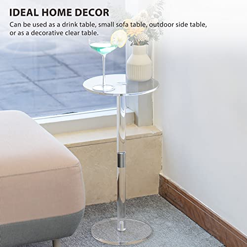 HMYHUM Acrylic Drink Table for Small Spaces, 10" L x 10" W x 21.3" H, Drink Side/End Table for Living Room, Round, Easy Assembly, Clear