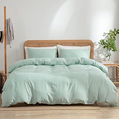 ERZRGA Sage Green Duvet Cover, 100% Washed Microfiber Twin Duvet Cover 3 Pieces Ultra Soft Lightweight Duvet Cover with Zipper Closure & Corner Ties, 1 Duvet Cover & 2 Pillowcases (Green, Twin)