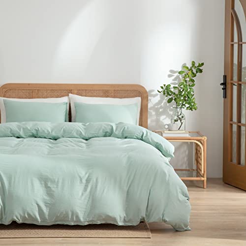 ERZRGA Sage Green Duvet Cover, 100% Washed Microfiber Twin Duvet Cover 3 Pieces Ultra Soft Lightweight Duvet Cover with Zipper Closure & Corner Ties, 1 Duvet Cover & 2 Pillowcases (Green, Twin)