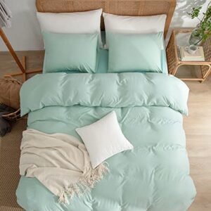 ERZRGA Sage Green Duvet Cover, 100% Washed Microfiber Twin Duvet Cover 3 Pieces Ultra Soft Lightweight Duvet Cover with Zipper Closure & Corner Ties, 1 Duvet Cover & 2 Pillowcases (Green, Twin)