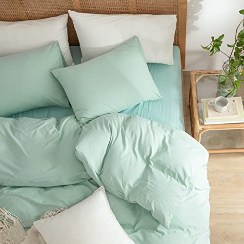 ERZRGA Sage Green Duvet Cover, 100% Washed Microfiber Twin Duvet Cover 3 Pieces Ultra Soft Lightweight Duvet Cover with Zipper Closure & Corner Ties, 1 Duvet Cover & 2 Pillowcases (Green, Twin)