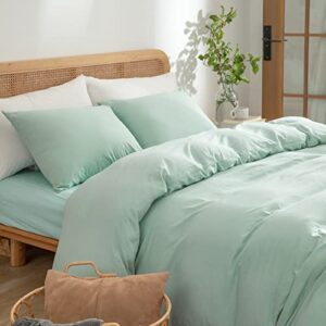 ERZRGA Sage Green Duvet Cover, 100% Washed Microfiber Twin Duvet Cover 3 Pieces Ultra Soft Lightweight Duvet Cover with Zipper Closure & Corner Ties, 1 Duvet Cover & 2 Pillowcases (Green, Twin)