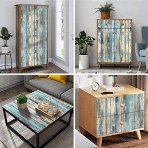 Dimcol Wood Contact Paper 15.7"x118" Self-Adhesive and Removable Wood Peel and Stick Wallpaper Blue Distressed Wood Grain Contact Papers for Cabinets Waterproof Wall Paper