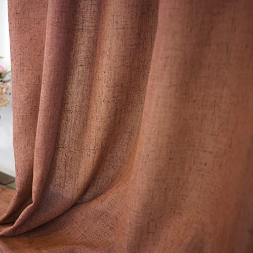 Terracotta Linen Curtains 84 Inch Length for Living Room Boho Fall Decor Set of 2 Panels Rod Pocket Back Tab Semi Sheer Thanksgiving Brick Rust Burnt Curtains for Dining Room Bedroom 84 Inches Long