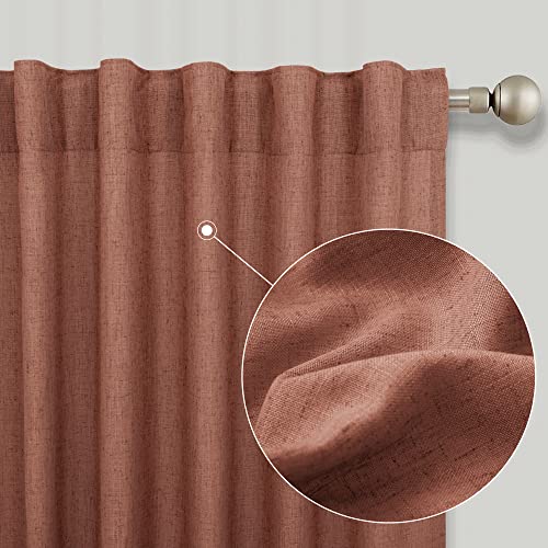 Terracotta Linen Curtains 84 Inch Length for Living Room Boho Fall Decor Set of 2 Panels Rod Pocket Back Tab Semi Sheer Thanksgiving Brick Rust Burnt Curtains for Dining Room Bedroom 84 Inches Long