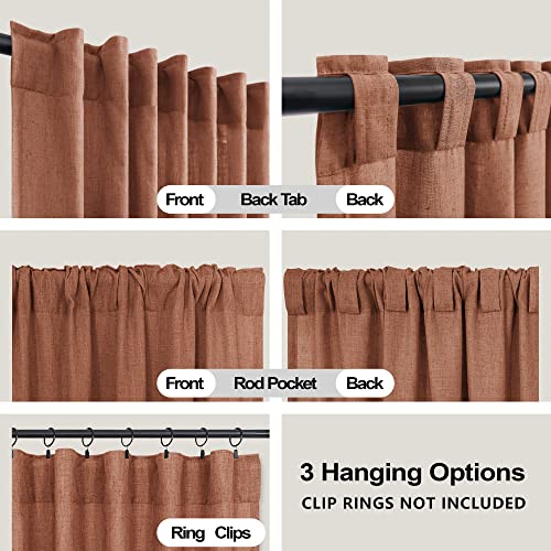 Terracotta Linen Curtains 84 Inch Length for Living Room Boho Fall Decor Set of 2 Panels Rod Pocket Back Tab Semi Sheer Thanksgiving Brick Rust Burnt Curtains for Dining Room Bedroom 84 Inches Long