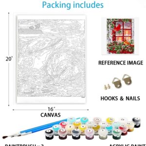 Eiazuiks Paint by Number for Adults. Christmas Paint by Numbers for Adults Beginner Drawing Paintwork with 3 Paintbrushes Paint Canvas Oil Painting Windowsill 16” x 20”