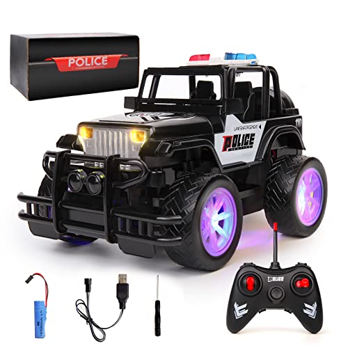 KULARIWORLD Remote Control Police Car Rechargeable RC Truck Toys for Kids Boys Girls 1:18 Auto Mode SUV Vehicle Racing Hobby with Headlight Christmas Birthday Gifts for Kid