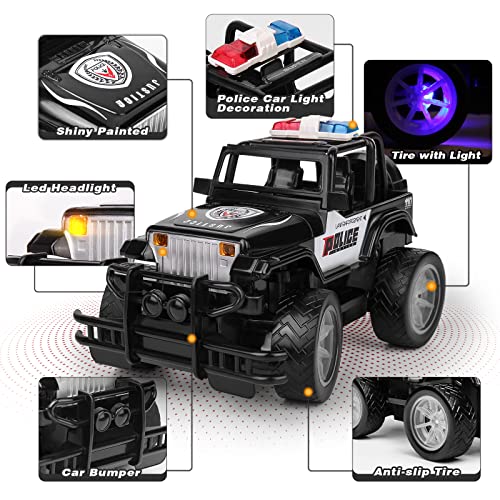 KULARIWORLD Remote Control Police Car Rechargeable RC Truck Toys for Kids Boys Girls 1:18 Auto Mode SUV Vehicle Racing Hobby with Headlight Christmas Birthday Gifts for Kid