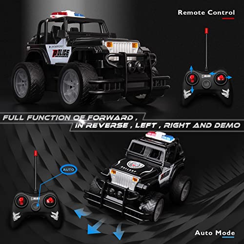 KULARIWORLD Remote Control Police Car Rechargeable RC Truck Toys for Kids Boys Girls 1:18 Auto Mode SUV Vehicle Racing Hobby with Headlight Christmas Birthday Gifts for Kid