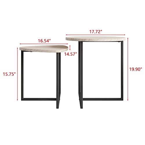 HOJINLINERO Round Coffee Table Set of 2 End Tables for Living Room,Black Small Coffee Table Living Room Table,Metal Frame with Wood Look,Sturdy and Easy Assembly,Stacking Side Tables Bedroom,White