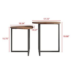 HOJINLINERO Round Coffee Table Set of 2 End Tables for Living Room,Black Small Coffee Table Living Room Table,Metal Frame with Wood Look,Sturdy and Easy Assembly,Stacking Side Tables Bedroom,Brown