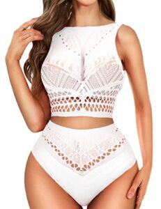 rslove womens lingerie set sexy fishnet bodysuit lace babydoll 2 piece set one size white