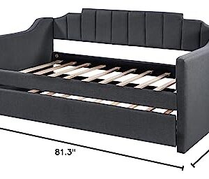 LCH Upholstered Double Sofa Bed on Casters, Double and Single Bed, Sofa Bed on Casters, Removable, can be Placed in The Living Room, No Springs Required, Space Saving Design, Black