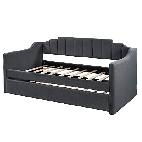 LCH Upholstered Double Sofa Bed on Casters, Double and Single Bed, Sofa Bed on Casters, Removable, can be Placed in The Living Room, No Springs Required, Space Saving Design, Black