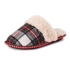 muk luks women's frida scuff slippers, white plaid, 9-10