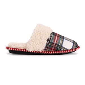 MUK LUKS Women's Frida Scuff Slippers, White Plaid, 9-10