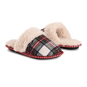 MUK LUKS Women's Frida Scuff Slippers, White Plaid, 9-10