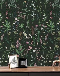 jiffdiff floral wallpaper peel and stick farm floral 236.22" x 17.32" wildwood wallpaper dark wallpaper self adhesive wallpaper coverage 30 sq.ft