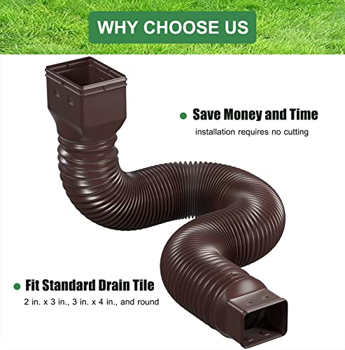 YOTODY Rain Gutter Downspout Extensions Flexible,Down Spout Drain Extender Diverter Extendable from 21 to 60 in,Screws for Included (Brown)